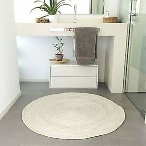 THE PIKKU INTERNATIONAL - Rug Round Natural Jute Hand Woven Braided White Dye Area Rug (132 x 132 Inch (11 Feet Round))