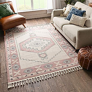 Well Woven Loop-De-Loop Kaya Southwestern Tribal Medallion Blush Kilim-Style 5'3" x 7'3" Area Rug