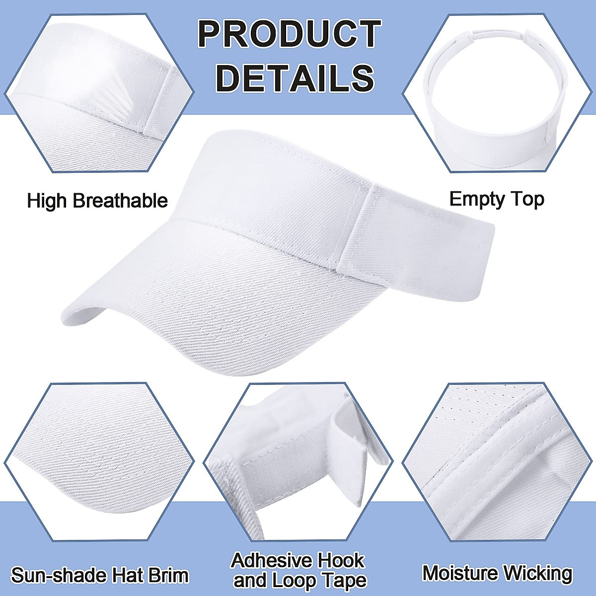 24 Pieces Visors Bulk for Women Men Adjustable Sun Visor Hats UV Protection Sport Visors(White)