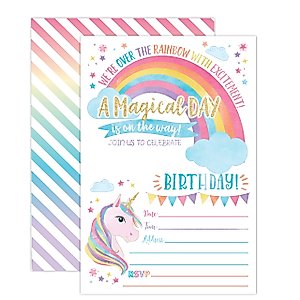Your Main Event Prints Unicorn Birthday Invitation - Unicorn Party Invite - 20 Fill-In Style - Envelopes Not Included