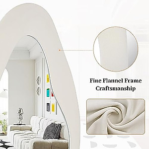 VooBang 63"x24" Mirror Full Length, Flannel Cloud Floor Mirror, Wall Mounted Mirror, Hanging or Leaning Against Wall for Bedroom, Living Room Full Body Mirror, White