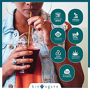 BIO AGAVE - 150 Pack Biodegradable 8 1/4" Standard Straws Made From Agave Fibers | Plant Based Eco Friendly Products | Drinking Straws | Reusable Straws