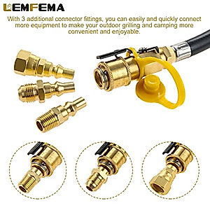 Low Pressure 1LB Propane Tank Gas Regulator Valve with 1/4" Quick Connect Shut Off Valve Including 3/8" Male Flare, 1/4" NPT, 3/8" Female Flare Fitting for Camper, Grill, Heater, Fireplace, Fire Pit