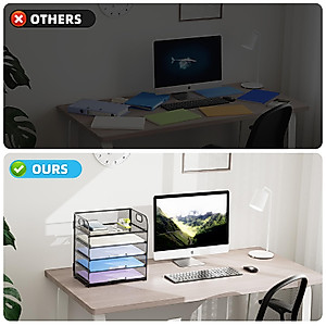 Marbrasse 5 Tier Paper Organizer Letter Tray, Mesh Desk File Organizer with Handle, Paper Sorter Desk Organizer for Home Office Supplies(Black)