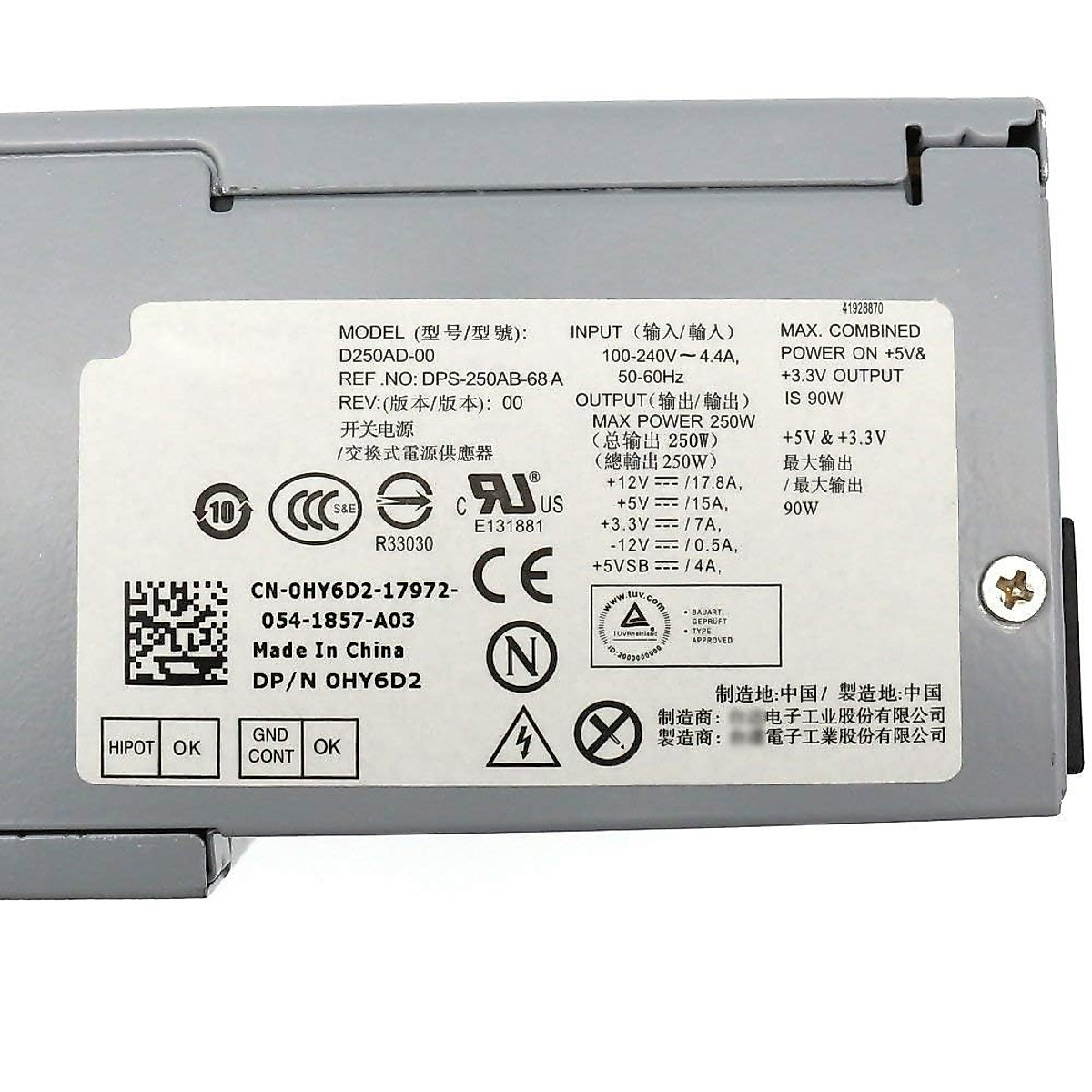 D250AD-00 H250ad-00 250W Power Supply for Dell Optiplex 390 3010 990 790 DT 530s 537s 540s 545s 546s 560s 570s 580s Vostro 200s 220s 230s 400s Studio 540s Slim Desktop DT Systems L250NS-00