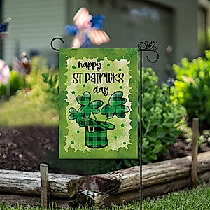 St Patricks Day Garden Flag Shamrocks Clovers Buffalo Plaid Top Hat Vertical Double Sided Holiday Outdoor Yard Decor 12.5 x 18 Inch