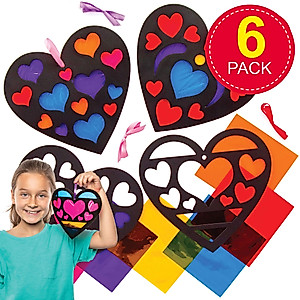 Baker Ross AT551 Heart Stained Glass Effect Decoration Kits - Pack of 6, Creative Valentine's Day Art and Craft Supplies for Kids to Make and Decorate