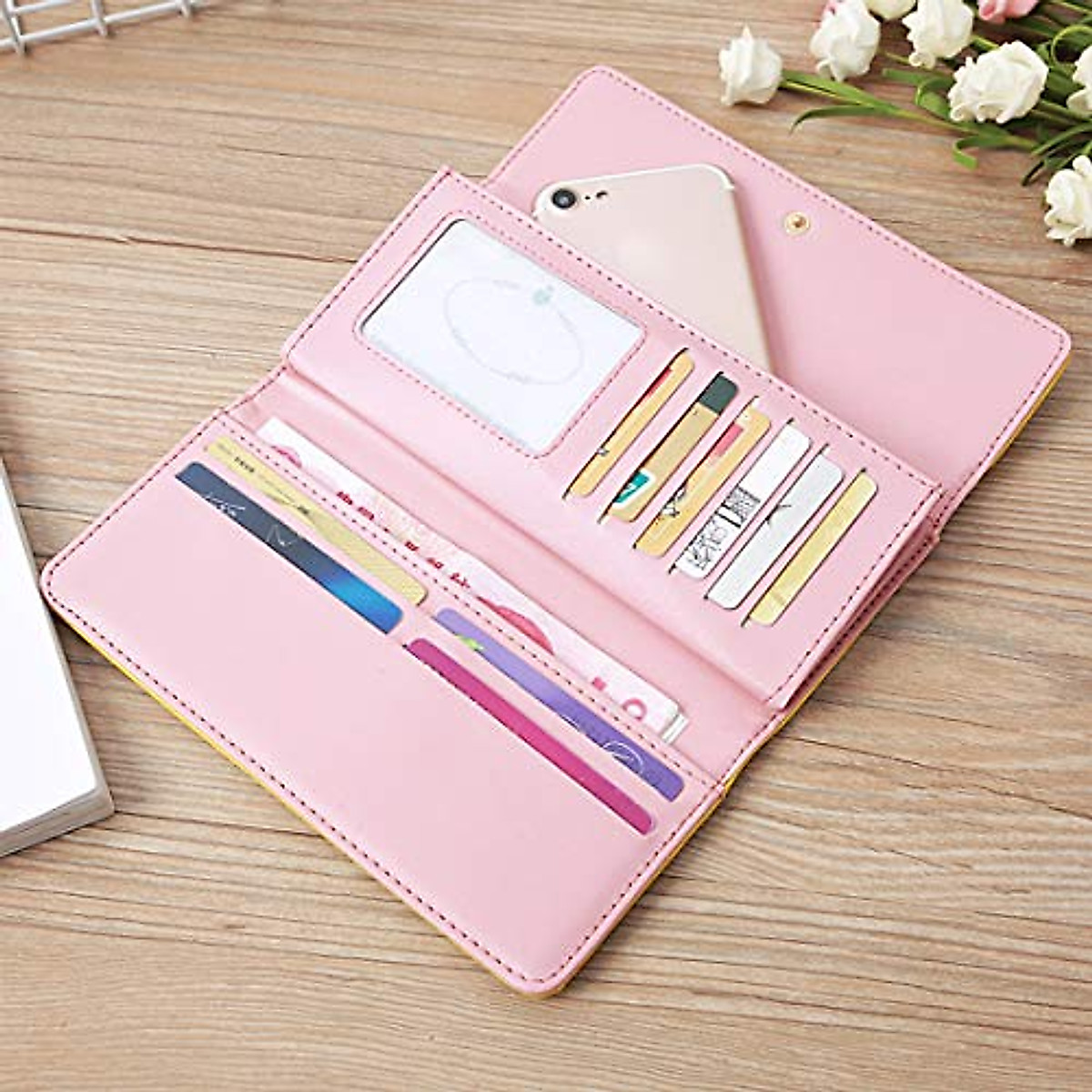 Wallets,Womens Lady PU Leather Zipper Large Capacity Multi Card Organizer (Style3-Pink)