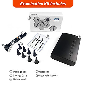 Scian Otoscope - Ear Scope with Light, Fiber Optic Otoscopes with Hard Plastic Case, Pocket Ear Infection Detector for Nurses,Kids,Elders,Home Use (Black)