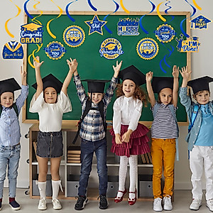 20 Pack Graduation Party Decorations 2024 - Congrats Grad Hanging Decoration, Blue Gold Glittery Graduation Hanging Swirls Ceiling Streamers Ornaments for Class of 2024 Graduation Decorations Favors