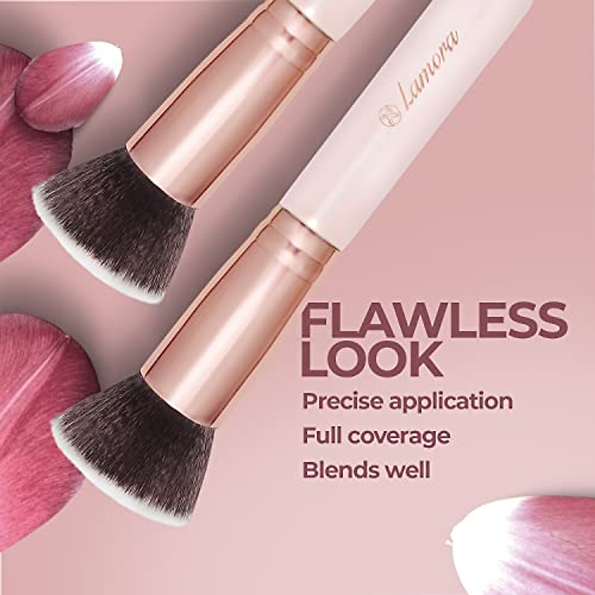 Flat Top Kabuki Foundation Brush - Premium Makeup Face Brush For Liquid, Cream, Powder - Blending, Buffing, Stippling Brush - Pro Quality Synthetic Dense Bristles