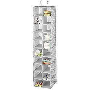 mDesign Soft Fabric Over Closet Rod Hanging Storage Organizer with 20 Shelves for Baby Room or Nursery - Tiered Hanging Organizers - Polka Dot Print - Gray/White