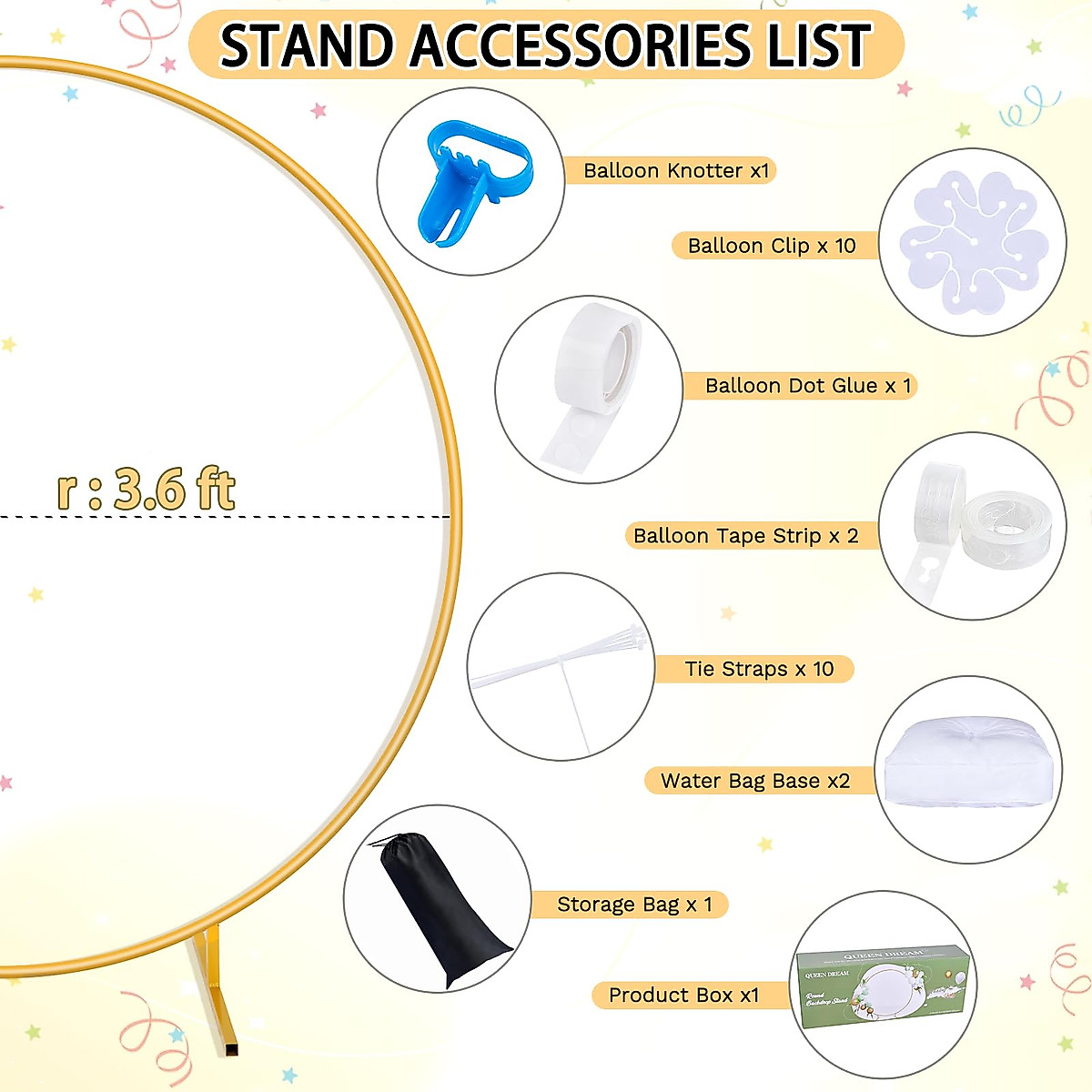 7.2FT Round Backdrop Stand Gold Circle Backdrop Stand Balloon Arch Frame for Wedding Baby Shower Birthday Christmas Party Decoration