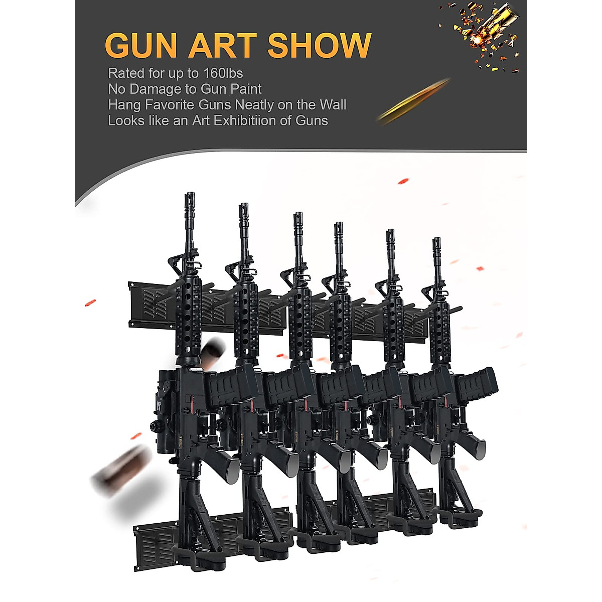 Kadunmina Gun Rack Wall Mount Adjustable Heavy Duty Steel Indoor Gun Racks Holds up to 160lbs Metal Shotgun Rack Indoor Suitable for Rifles Shotguns and Sniper Rifles Adjustable Rifle Storage Holde