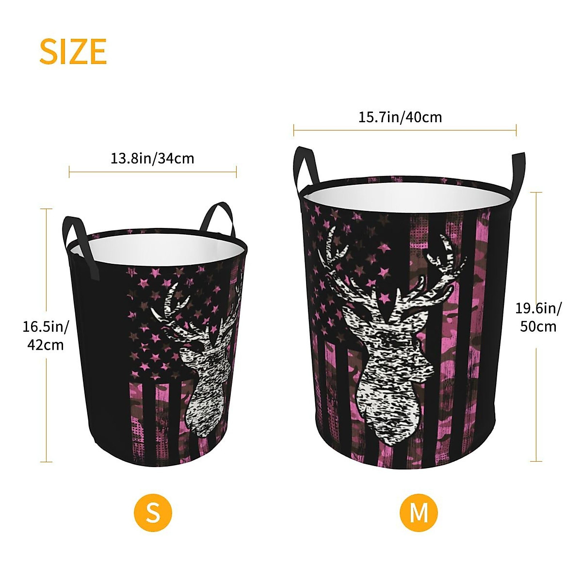 Laundry Hamper Compatible With American Flag Camo Funny Deer Hunting Pink Camouflage Freestanding Collapsible Large Laundry Basket, Boys Girls Clothes Toys Laundry Hamper Basket