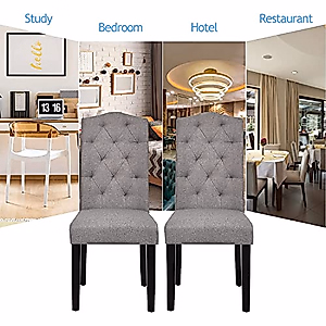 ERGOMASTER Parsons Dining Chairs Set of 4, Tufted Upholstered Kitchen Room Chairs with Solid Wood Legs, Padded Seat for Living Room, Restaurant, Wedding, Meeting, Celebration (Gray,4)