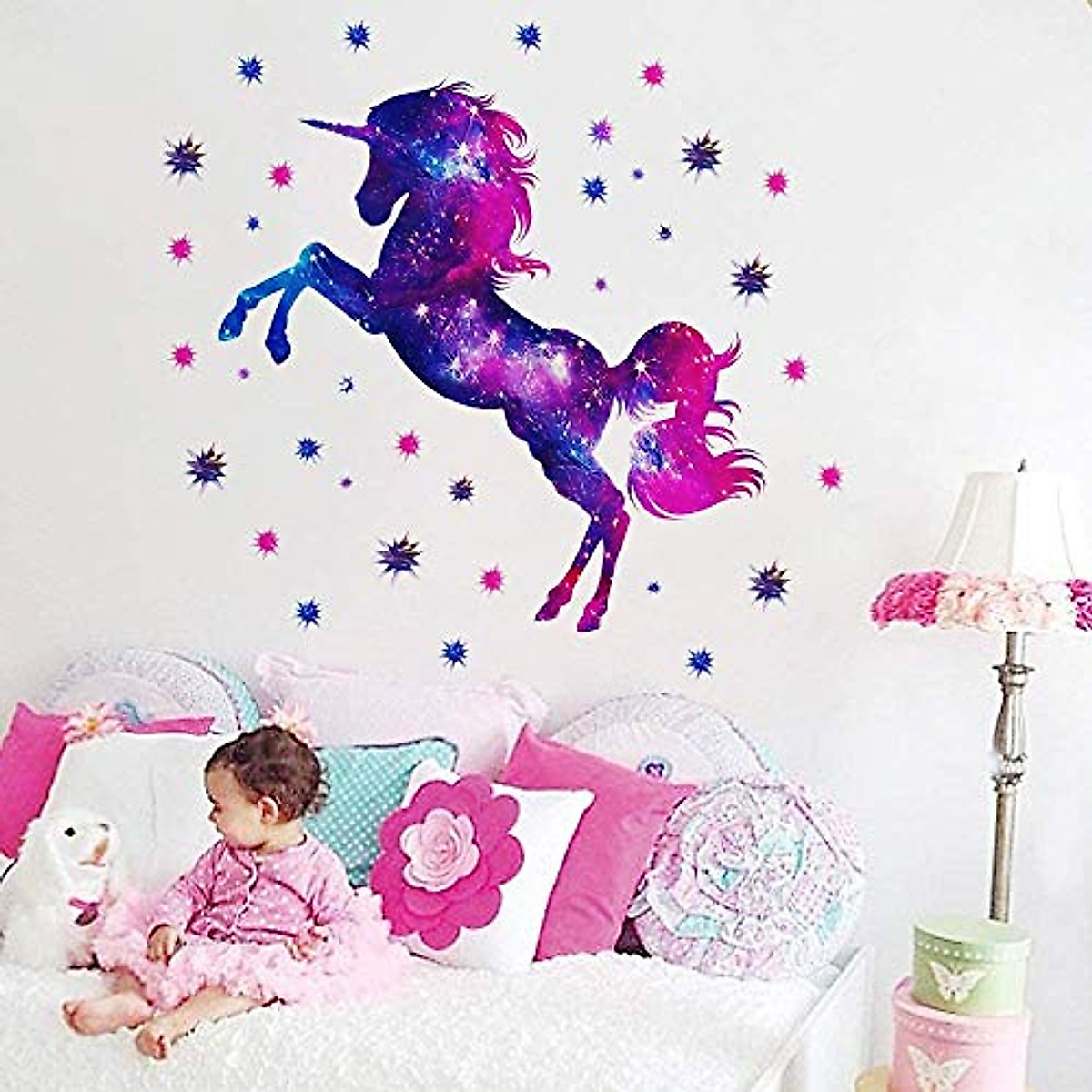 Gusuhome Unicorn Wall Stickers for Girls Bedroom Galaxy Unicorn Wall Decal Stickers for Kids Removable Wallpaper Decals Art for Children Bedrooms Nursery Christmas Birthday Party Decoration