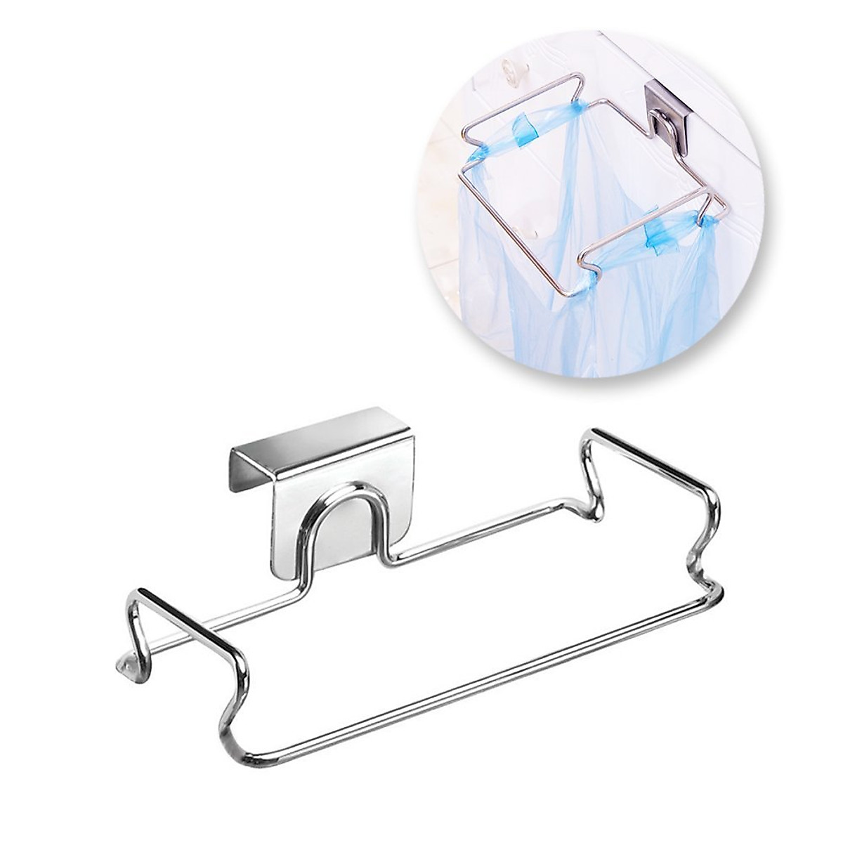 Driak 1pcs Super Practical Garbage Storage Bags Rack Hanging Stainless Steel Trash Bag Holder for Kitchen Storage Cupboard