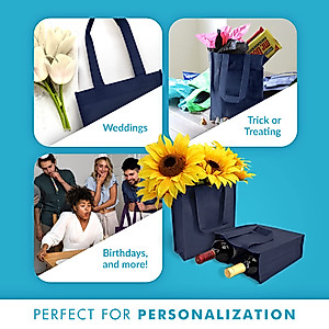 Simply Green Solutions - Plain Tote Bag, Thick Reusable Gift Bag with 16-Inch Handles, Use As Goodie Bags, Party Favor Bags, or Halloween Tote Bag, Blue Navy, Pack of 25