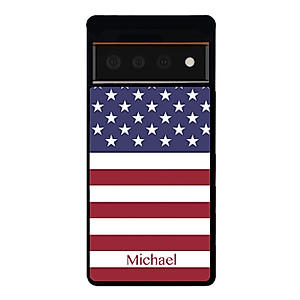 American Flag Stars and Stripes Personalized Black Rubber Phone Case Compatible With Google Pixel 8 Pro, 8a, 8, 7a, 7, Pixel 7 Pro, 6a, Pixel 6 Pro, 6, 5, 4a 5G, 4a 4G, 4, 4 XL, 3a, 3a XL, 3