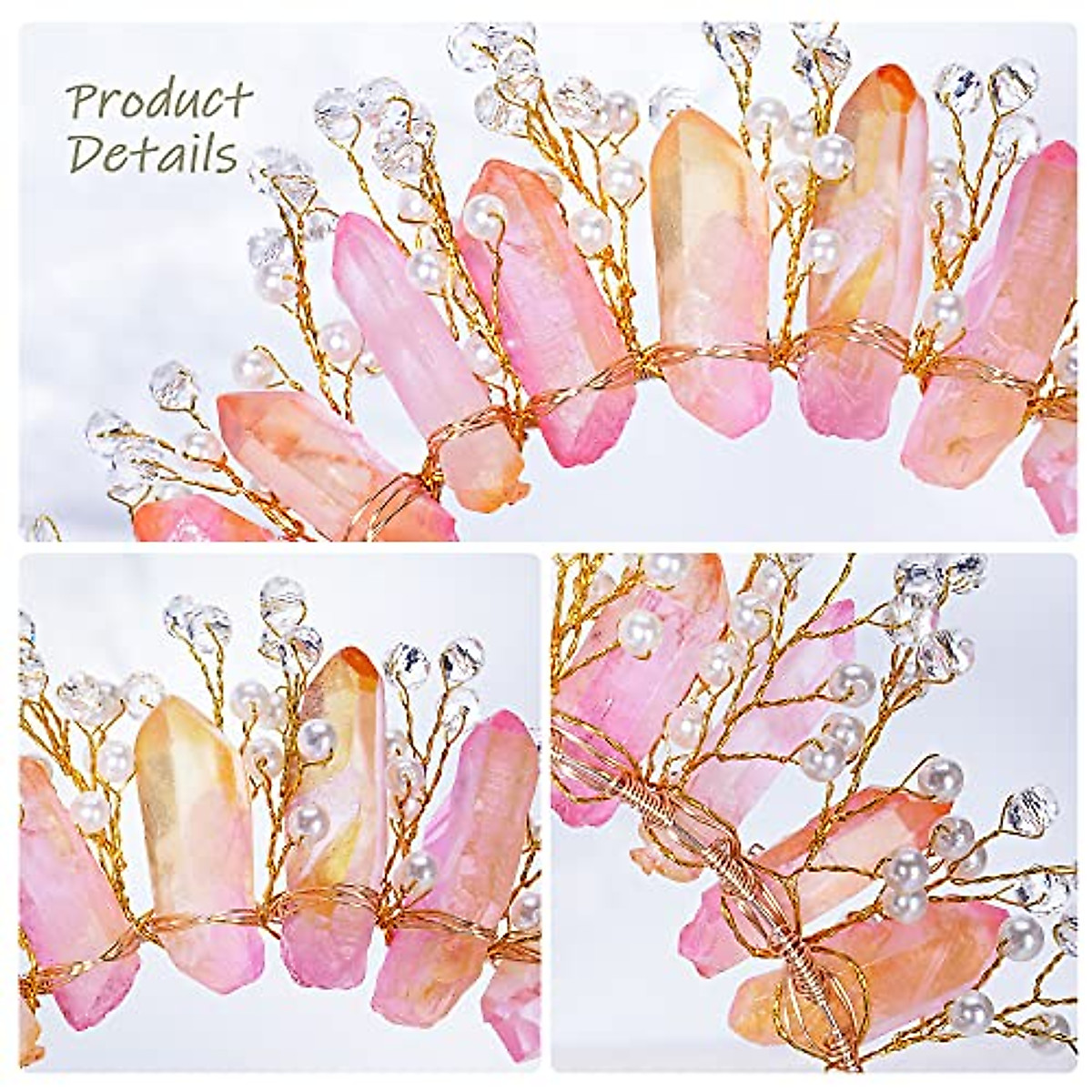 COSUCOS Raw Quartz Crystal Crown - Mermaid Crown Fairy Pink Headwear Goddess Headpiece Handmade Tiara Women Headband for Women Wedding Birthday Party Photography Costume Renaissance Faire