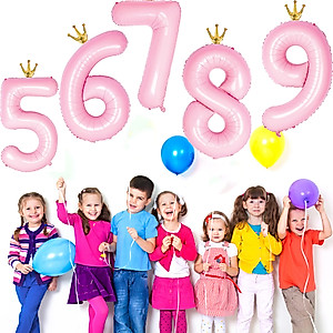 Gifloon Number 8 Balloon with Crown, Large number balloons 40 inch, 8th Birthday Party Decorations Supplies 8 Year Old Birthday Sign Decor, Pink