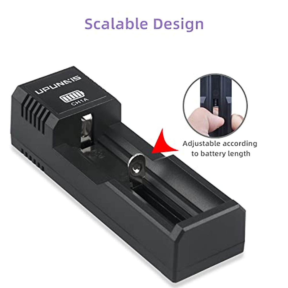 18650 Battery Charger, Suitable for li-ion Battery 18650 20700 10440 14500 18500 16340 17500 26650 Batteries Charger, Type C Single Bay Rechargeable Battery Charger