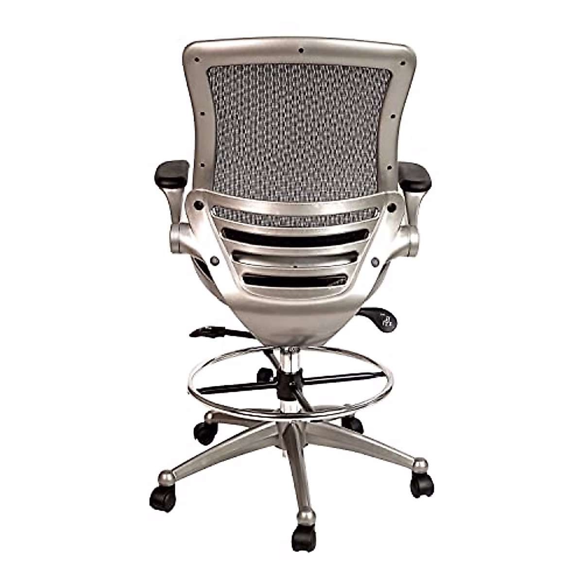 EMMA + OLIVER Black Mid-Back Mesh Drafting Chair with Graphite Frame and Flip-Up Arms