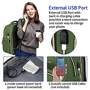 LTINVECK Travel Laptop Backpack for Women Men, Business Anti Theft TSA Friendly Laptops Backpack with USB Charging Port,Durable Water Resistant Computer Bag Fits 15.6 Inch Laptops,Green