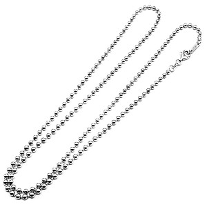 VENICEBEE® Best Sterling Silver Solid 925 Ball Chain Dog-Tag Military ID Necklace 24" Long 3MM Wide + Velvet Pouch, Polishing Cloth - HYPOALLERGENIC LEAD-FREE NICKEL-FREE METAL