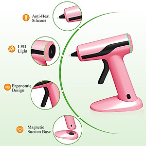 MONVICT Cordless Hot Glue Gun Kit, USB-C Rechargeable Mini Pink Glue Gun with 40 Pcs Premium Glue Sticks, 10 Pcs Craft sticks, Carrying Case, Smart Power-Off Hot Melt Glue Gun for DIY Craft Gift