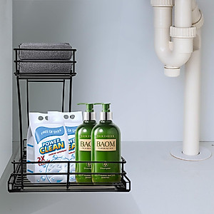 TOOYIMR Under Sink Organizer，2 Tier Slide Out Pull Out Cabinet Organizer Shelf，Multi-Purpose Under Sink Storage with Sliding Drawer for Kitchen Bathroom Cabinet(Black)