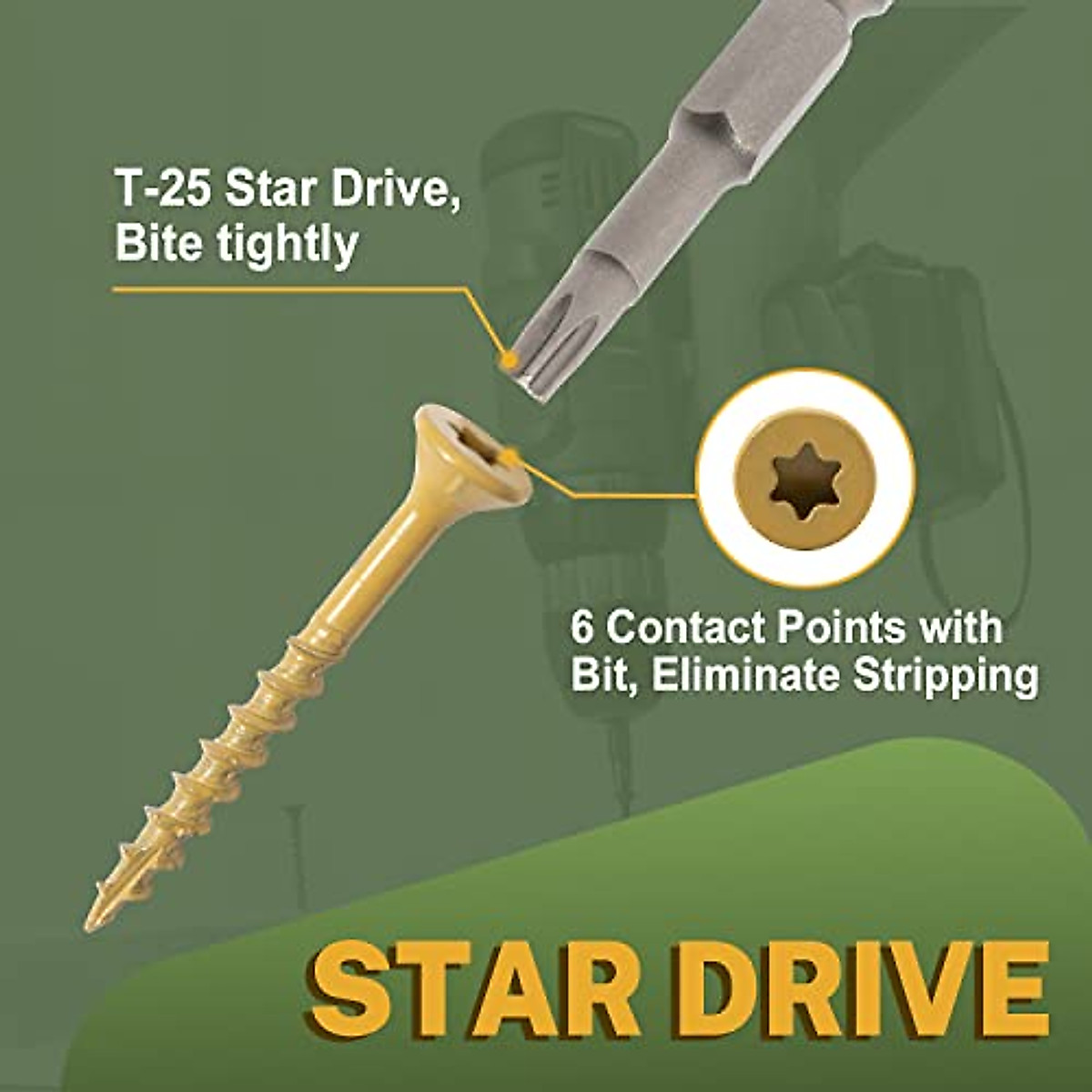 LIONMAX Deck Screws 2 Inch, Wood Screws #8 x 2, 200 PCS, Rust Resistant, Exterior Epoxy Coated, Outdoor Decking Screws, Torx/Star Drive Head Screw, T25 Star Bit Included, Tan