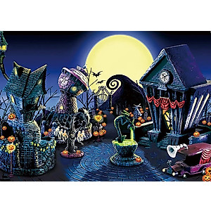 Happy Halloween Backdrop for Photography Christmas Castle Pumpkin Bat Moon Photo Background for Halloween Scary Party Newborn Baby Shower Banner 5x3ft