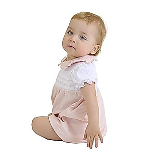 Dakomoda Baby Girls' 100% Organic Pima Cotton Dress - Pink Smocked Easter Dress Diaper Cover 9-12