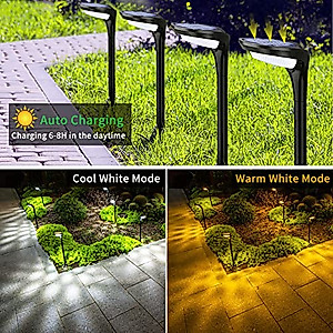 JSOT Solar Garden Lights, 150 Lumen Bright Solar Pathway Lights, Solar Lights Outdoor Waterproof Landscape Lighting for Outside Yard Backyard Path Driveway Walkway, Cool Light & Warm Light, 4 Pack