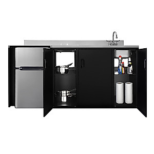 Summit Appliance CK72ADASINKR 72 Wide All-In-One Kitchenette, ADA Compliant, Sink and Faucet, 2-door Refrigerator-freezer, 2-burner Smooth-top Cooktop, Indicator Lights, Storage Compartments,Black