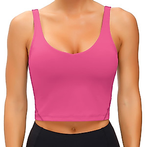 Wjustforu Women's Tank Top Padded Sports Bra Running Workout Yoga Crop Top (X-Small, Bright Pink)