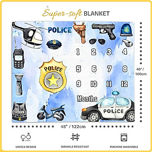 LUCKBTY Month Baby Milestone Blanket for Boy or Girl, Personalized Newborn Monthly Blanket for Pictures | Gun Police Theme Photography Blanket 48"x40" BTQQLU6