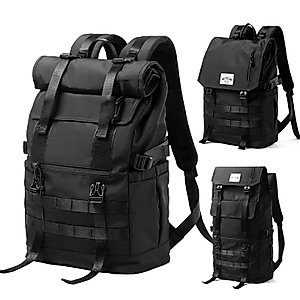 MOYYI Rolltop Backpack for Men Flap Rucksack Expandable Fits 17 inch Laptop Roll Top Backpack for Commute Travel Hiking Urban Black (3 in 1)