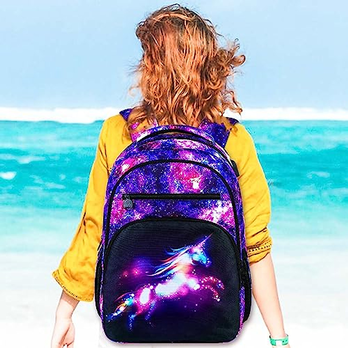 KLFVB Laptop Backpack for Women, Travel College Bookbag with USB Charging Port, 17 Inch Cute Business Computer Waterproof Anti Theft Backpacks for Teenagers Girls - Unicorn