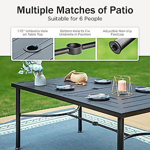 PHI VILLA 64" Large Metal Patio Dining Table Steel Rectangular Outdoor Table, Weather-Resistant Table with 1.77" Umbrella Hole for Lawn Backyard Garden, Black