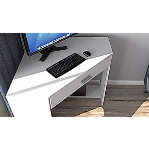 Roomsmart Ideal Gloss White Compact Modern Corner Computer Writing Desk for Home Office