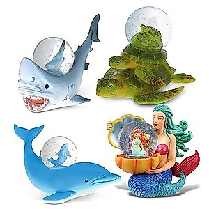 CoTa Global Shark, Dolphin, Sea Turtle, Mermaid Snow Globe Set of 4 – Ocean Water Globe Figurines, Collectible Novelty Ornament for Home Decor, Gift for Birthdays, Christmas and Valentine – 45mm