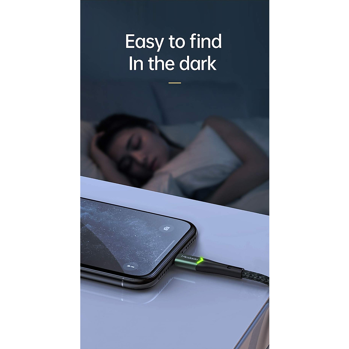 Anti Bending Cable, Mcdodo 2 LED Switching Cord Nylon Braided Sync Charge USB Data 6FT/1.8M Cable Compatible New Phone List Below (6FT/1.8M, Black)