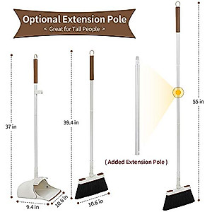 Jekayla Broom and Dustpan Set for Home with 54" Long Handle, Upright and Lightweight Dust pan and Brush Combo for Kitchen Room Office Lobby Floor Cleaning, Brown and Grey