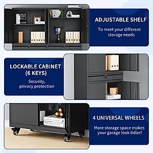 Yizosh Metal Garage Storage Cabinet with Locking Doors and Adjustable Shelves, Rolling Tool Storage Cabinet with 4 Wheels and 1 Drawer - 73" Steel Locking Cabinet for Garage, Warehouse (Black)