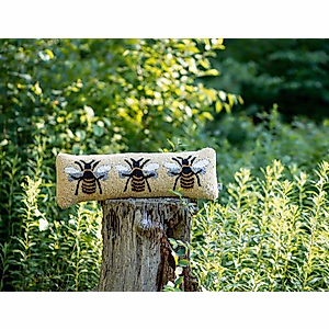 Chandler 4 Corners Artist-Designed Bumblebee Hand-Hooked Wool Decorative Throw Pillow (8” x 24”) Farm & Garden Pillow for Couches & Beds - Low Maintenance - Queen Bee, Honey Bee Lumbar Pillow
