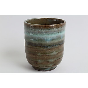 Mino ware Japanese Pottery Yunomi Chawan Tea Cup Sky Blue Glaze on Moss Green made in Japan (Japan Import) KSY002