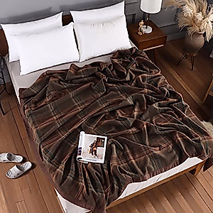 YOUR MOON Pure Wool Blanket Throw Queen Size 100% Australian Natural Wool Bed Blanket, Washable Wool Blanket Throw, Hypoallergenic- Non-Itchy Or Scratchy Fabric (Plaid Brown, 90 * 90)